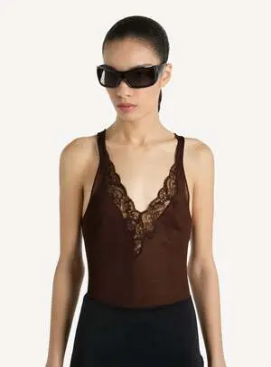 Balmain Knit Vest Top With Lace - Brown