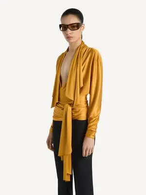 Balmain Flowing Jersey Blouse With Tie - Orange
