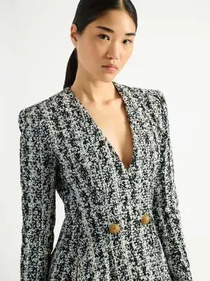 Balmain Two-tone Flared Tweed Dress - Black