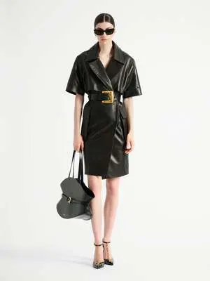 Balmain Belted Lambskin Leather Dress