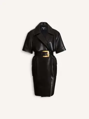 Balmain Belted Lambskin Leather Dress