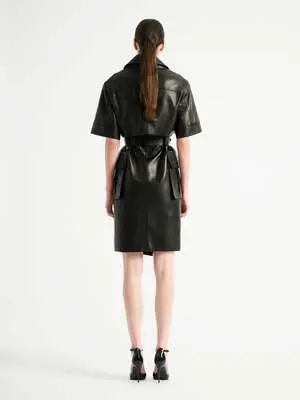 Balmain Belted Lambskin Leather Dress