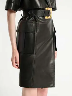 Balmain Belted Lambskin Leather Dress