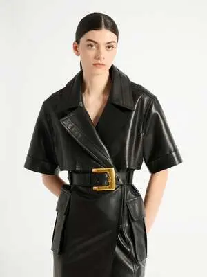 Balmain Belted Lambskin Leather Dress