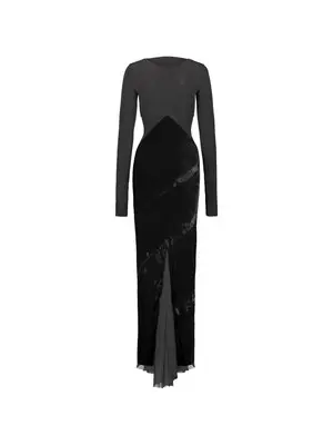Rick Owens Long-sleeved Maxi Dress With Velvet Inserts