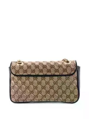 Gucci Gg Marmont Flap Bag Diagonal Quilted Gg Canvas With Leather Small Shoulder Bag