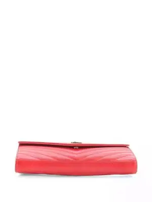 Saint Laurent Classic Monogram Wallet On Chain Matelasse Chevron Leather Medium Crossbody Bag - Red