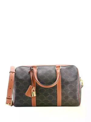 Celine Boston Bag Triomphe Coated Canvas Large Handbag - Brown