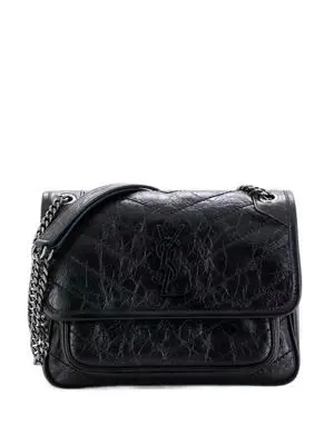 Saint Laurent Niki Chain Flap Bag Matelasse Chevron Leather Baby Shoulder Bag - Black
