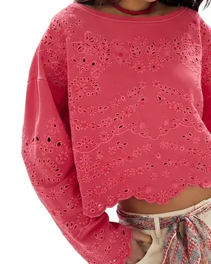 Free People Iris Cotton Eyelet Sweatshirt - Melon Pop