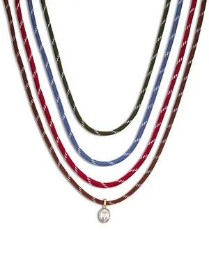 Aqua Cubic Zirconia Oval Pendant Cord Necklaces, Set Of 4 Exclusive - Multi
