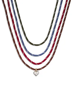 Aqua Cubic Zirconia Heart Pendant Cord Necklaces, Set Of 4 Exclusive - Multi