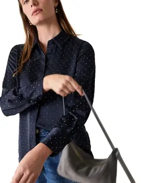 Whistles Embellished Hammered Satin Shirt