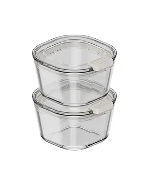 CLIIK Press Xs Glass Food Storage Container, 2 Pack - Cream