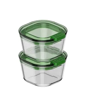 CLIIK Press Xs Glass Food Storage Container, 2 Pack - Green