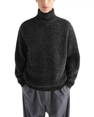 LEMAIRE High Neck Cable Knit Sweater - Tobacco/black