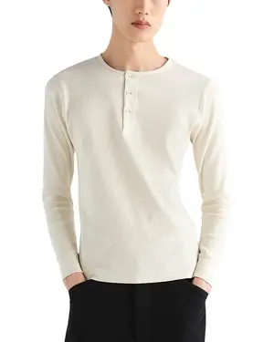 LEMAIRE Long Sleeve Cotton Blend Henley Shirt - Enoki