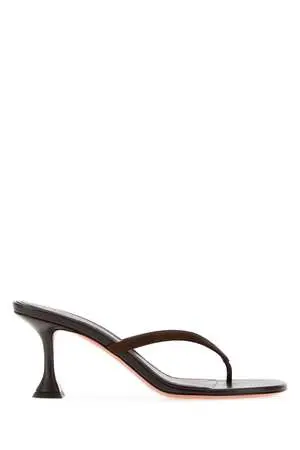Amina Muaddi Dark Leather Juliette Thong Mules - Brown