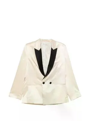 FORTE_FORTE Double-breasted Satin Blazer - Neutrals