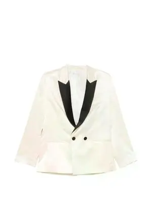 FORTE_FORTE Double-breasted Satin Blazer - Neutrals