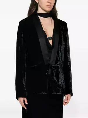 FORTE_FORTE Crushed-velvet Satin-lapel Blazer