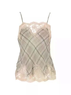 Ermanno Scervino Check-print Lace-trim Top - Neutrals