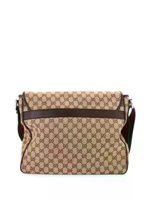 Gucci Web Strap Flap Messenger Gg Canvas Medium Crossbody Bag
