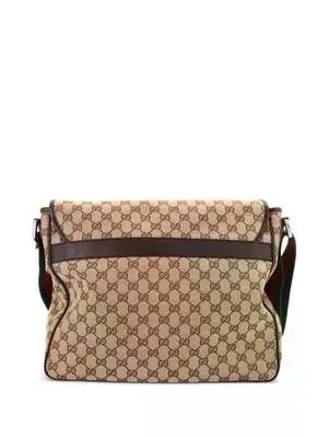 Gucci Web Strap Flap Messenger Gg Canvas Medium Crossbody Bag - Brown