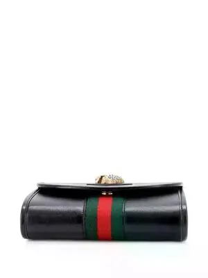 Gucci Rajah Web Chain Shoulder Bag Leather Mini Crossbody Bag - Black
