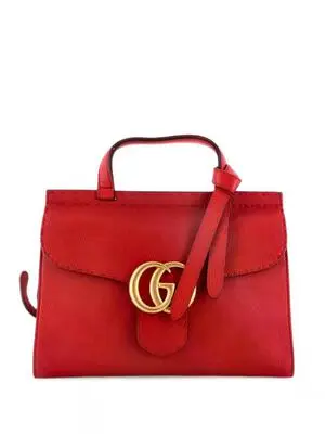 Gucci Gg Marmont Top Handle Bag Leather Small Satchel - Red