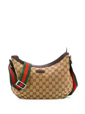 Gucci Saddle Zip Messenger Bag Gg Canvas With Leather Medium Crossbody Bag