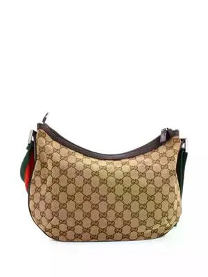 Gucci Saddle Zip Messenger Bag Gg Canvas With Leather Medium Crossbody Bag