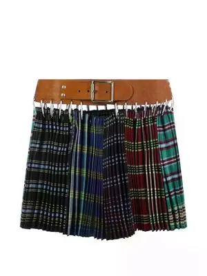 CHOPOVA LOWENA Savie Folkloric Check Pleated Mini Skirt - Black