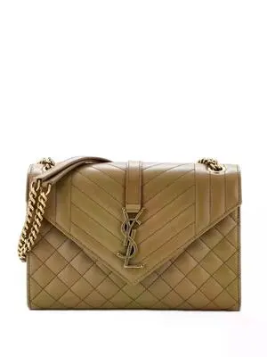 Saint Laurent Classic Monogram Envelope Satchel Mixed Matelasse Leather Medium Shoulder Bag - Brown