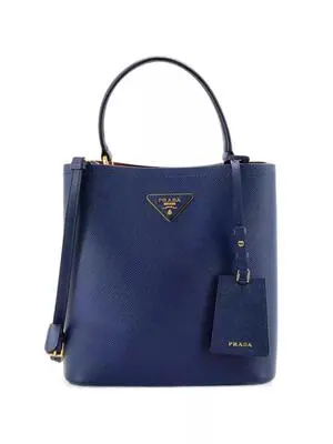Prada Panier Saffiano Leather Medium Bucket Bag Blue