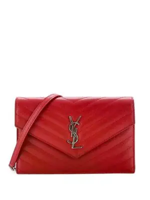 Saint Laurent Classic Monogram Wallet On Chain Matelasse Chevron Leather Small Crossbody Bag - Red