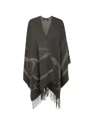 Ralph Lauren Equestrian-print Fringed Cape - Grey