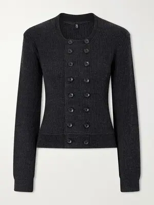 R13 Double-breasted Ribbed-knit Merino Wool Cardigan - Gray