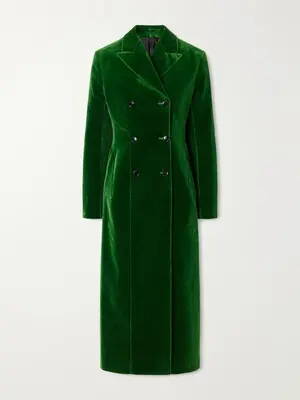 Alaïa Double-breasted Cotton-velvet Coat - Green