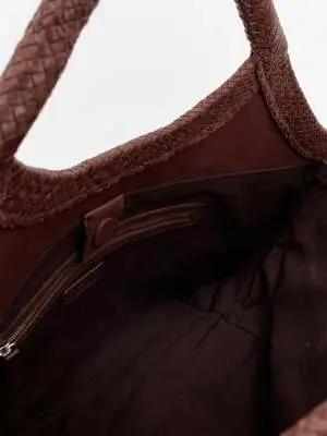 IBELIV Pure Large Vegetabletanned Leather Handbag With A Woven Pattern