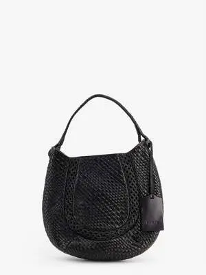IBELIV Lamia Vegetable Leather Shoulder Bag With Woven Pattern - Black