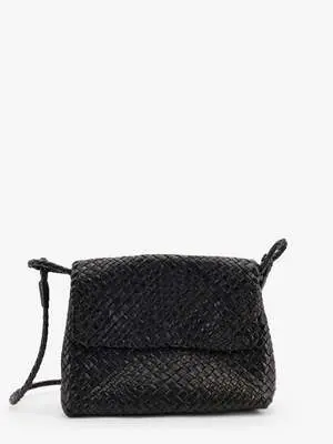 IBELIV Paris Vegetabletanned Leather Crossbody Bag With Woven Pattern - Black