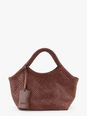 IBELIV Pure Medium Vegetabletanned Leather Handbag With A Woven Pattern - Brown