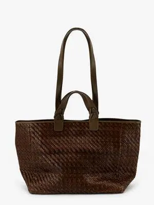 IBELIV Elmio Medium Vegetable Leather Shoulder Bag With Woven Pattern - Brown