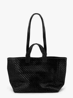 IBELIV Elmio Medium Vegetable Leather Shoulder Bag With Woven Pattern - Black