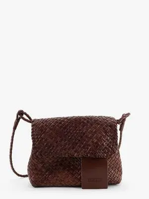 IBELIV Paris Vegetable Leather Shoulder Bag With Woven Pattern - Brown