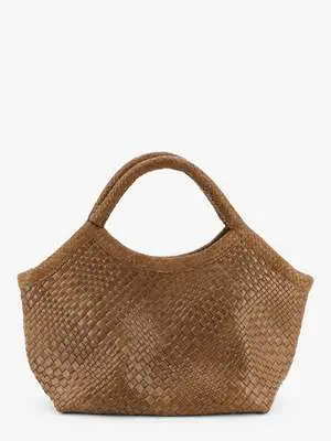 IBELIV Pure Medium Vegetable Tanned Leather Handbag With Woven Pattern - Grey