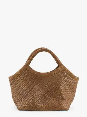 IBELIV Pure Medium Vegetable Tanned Leather Handbag With Woven Pattern - Grey