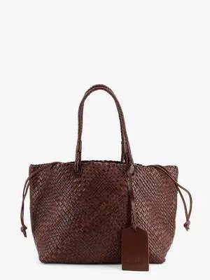 IBELIV Bazika Vegetable Leather Shoulder Bag With Woven Pattern - Brown