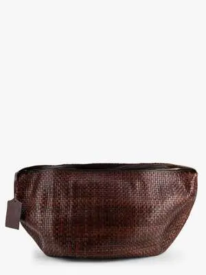 IBELIV Clip Vegetabletanned Leather Shoulder Bag With A Woven Pattern - Brown